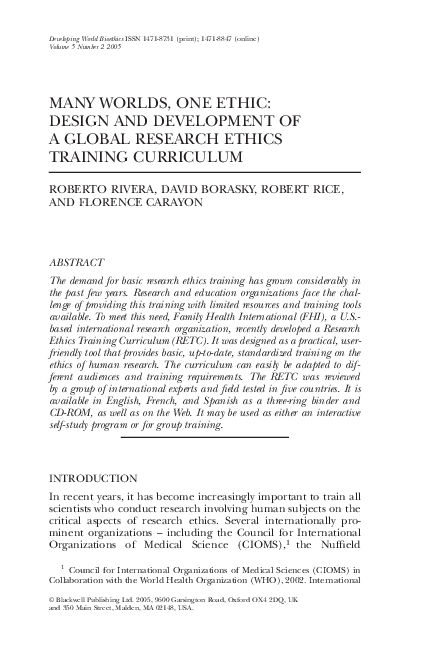 (PDF) Many Worlds, One Ethic: Design and Development of a Global ...