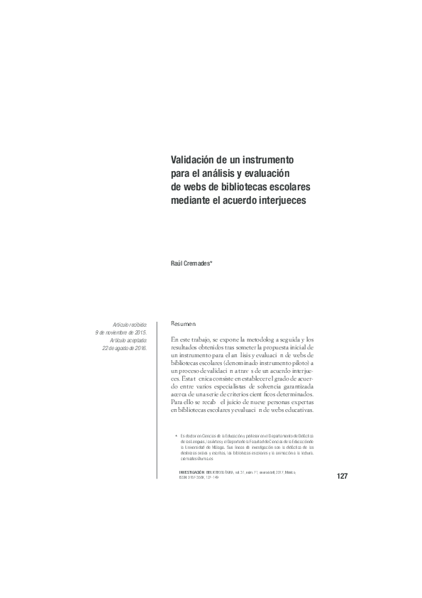 (PDF) Validación de un instrumento para el análisis y evaluación de webs de bibliotecas ...