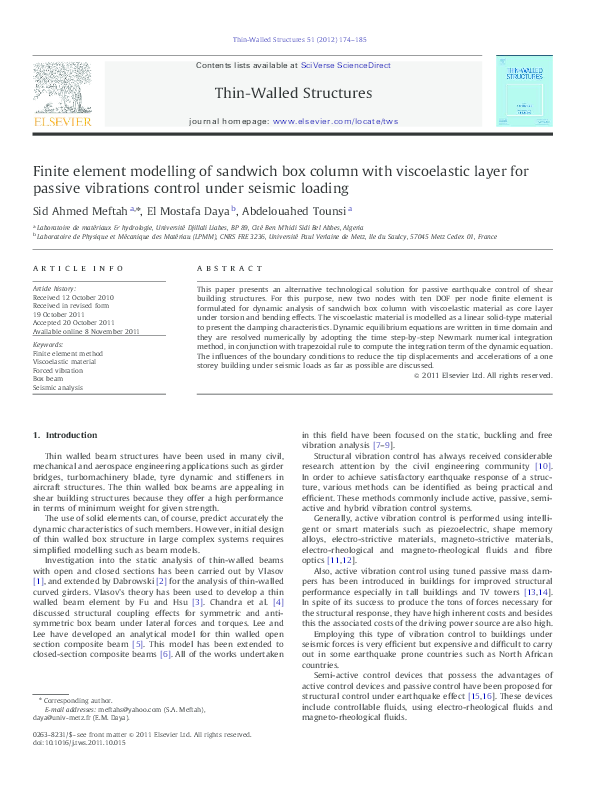 Pdf Finite Element Modelling Of Sandwich Box Column With Viscoelastic Layer For Passive