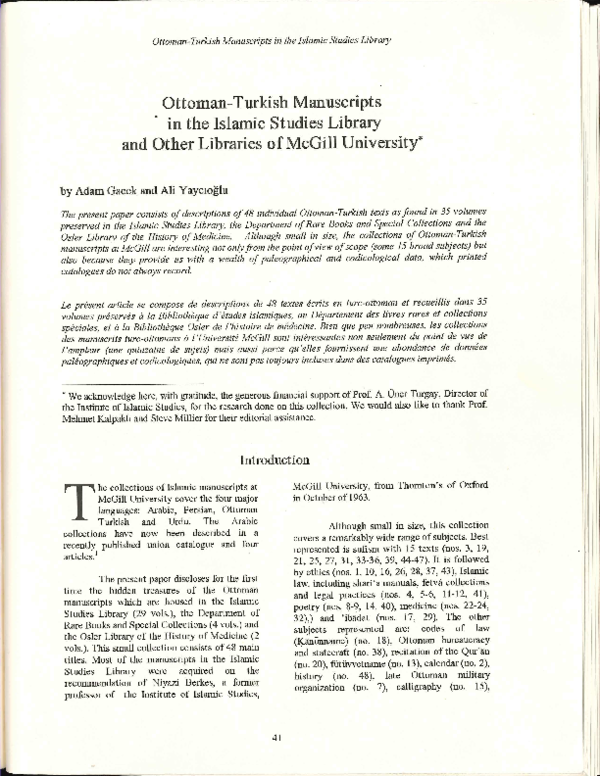 (PDF) Ottoman-Turkish Manuscripts in the Islamic Studies Library and ...