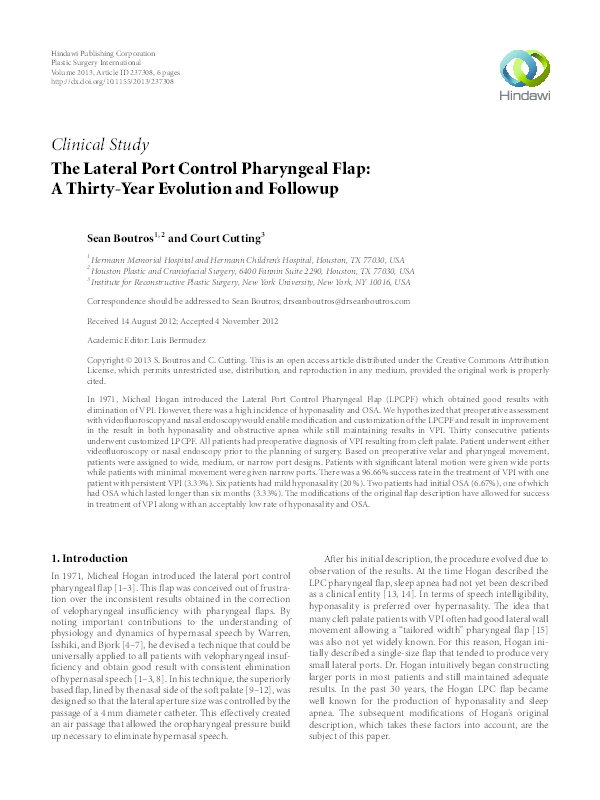 (PDF) The lateral port control pharyngeal flap: a thirty-year evolution ...