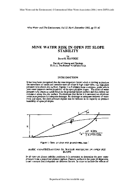 (PDF) MINE WATER RISK IN OPEN PIT SLOPE STABILITY
