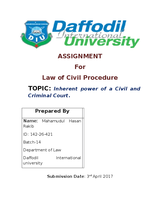 (DOC) Inherent Power of Civil and Criminal Court under CPC section 151 ...