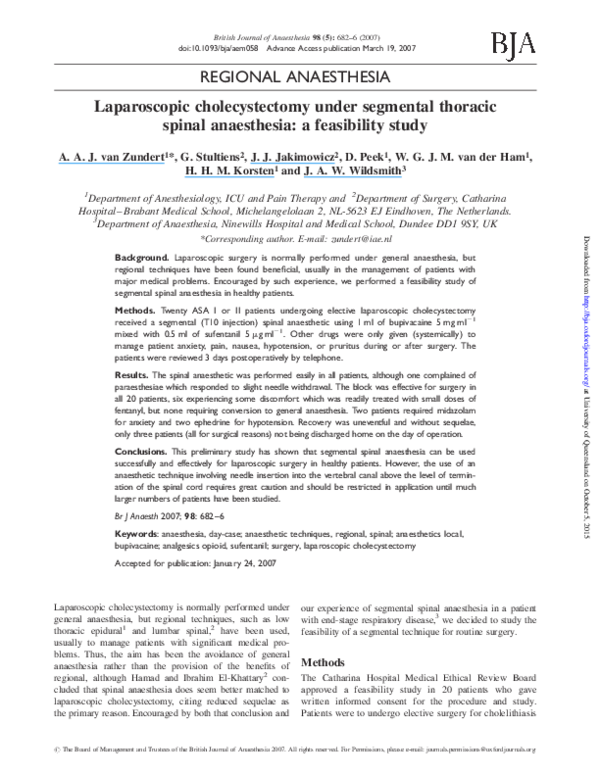 (PDF) Laparoscopic cholecystectomy under segmental thoracic spinal ...