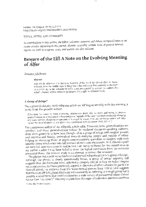 (PDF) “Beware of the Elf!: A note on the Evolving Meaning of Álfar ...