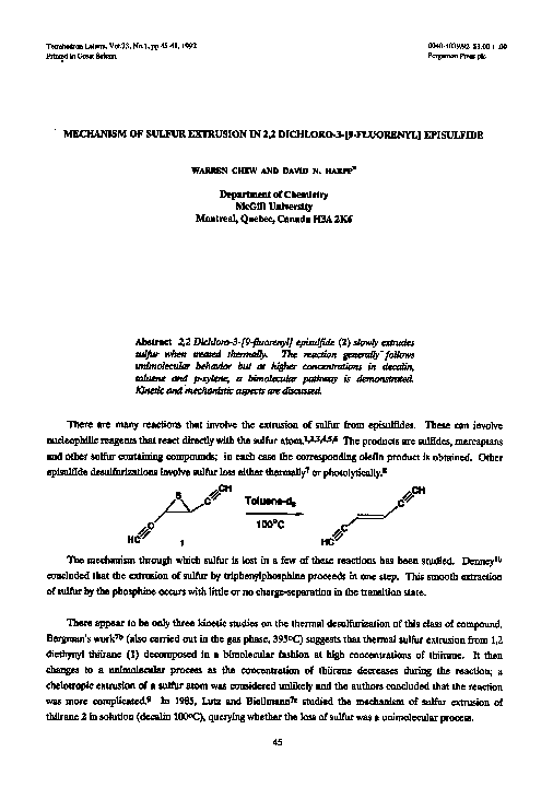 (PDF) Mechanism of sulfur extrusion in 2,2 dichloro-3-[9-fluorenyl ...