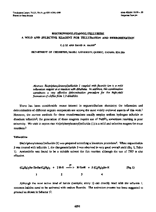 (PDF) Bis(triphenylstanyl)telluride a mild and selective reagent for ...