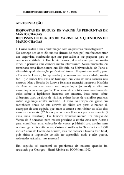 (PDF) Respostas De Hugues De Varine Às Perguntas De Mário Chagas