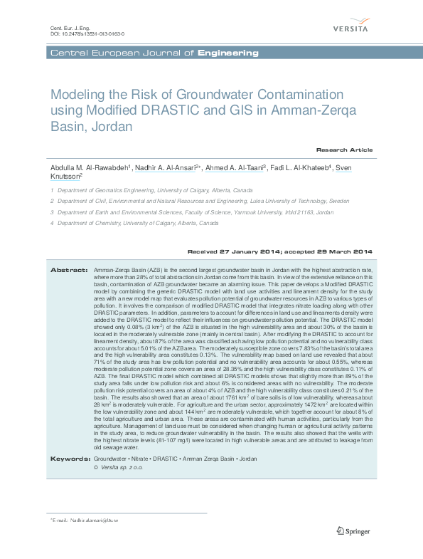 Pdf Assessment Of Groundwater Vulnerability Using Modified Drastic Model In Kharun Basin