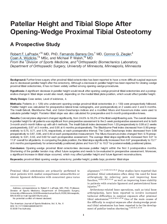 (PDF) Patellar Height and Tibial Slope After Opening-Wedge Proximal ...