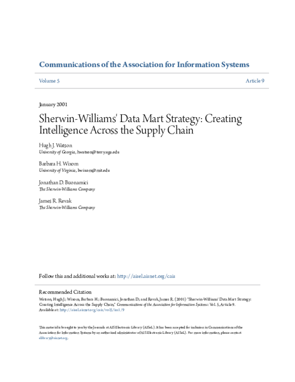 (PDF) Sherwin-Williams' Data Mart Strategy: Creating Intelligence ...