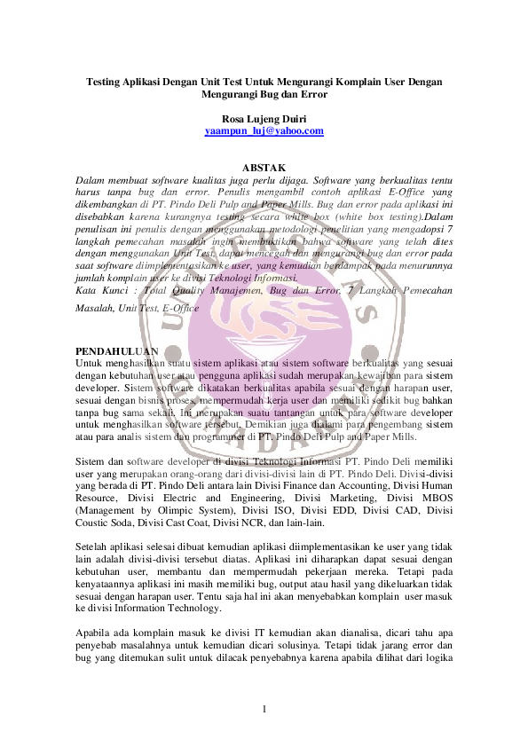(PDF) Testing Aplikasi Dengan Unit Test Untuk Mengurangi Komplain User ...