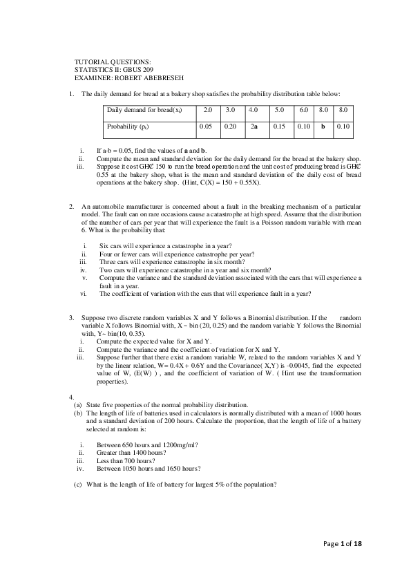 (PDF) Sample statistics questions summer school