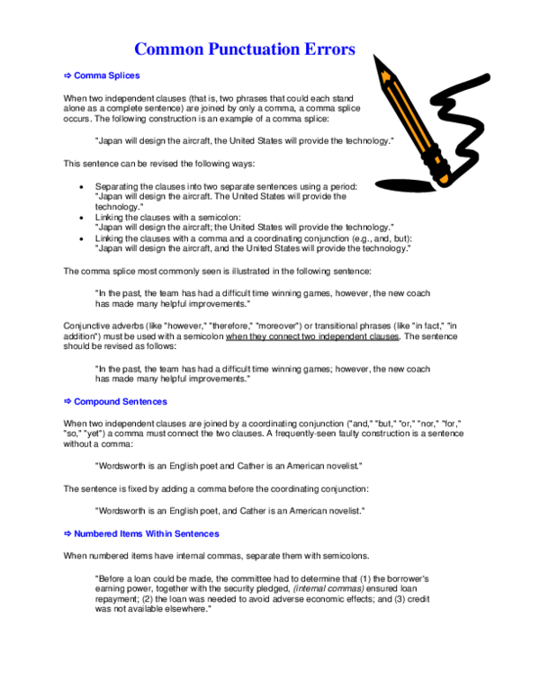 (PDF) Common Punctuation Errors Comma Splices