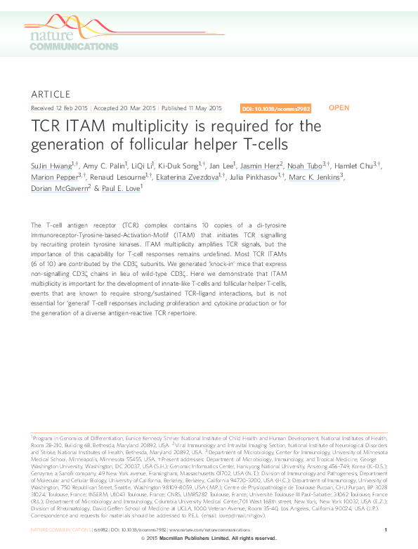 (PDF) TCR ITAM multiplicity is required for the generation of ...
