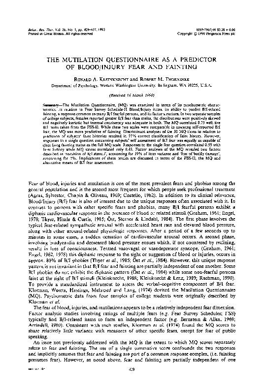 (PDF) The Mutilation Questionnaire as a predictor of blood/injury fear ...