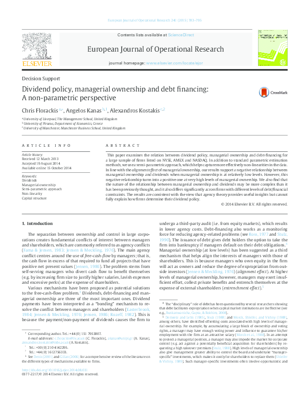 (PDF) Dividend policy, managerial ownership and debt financing: A non-parametric perspective