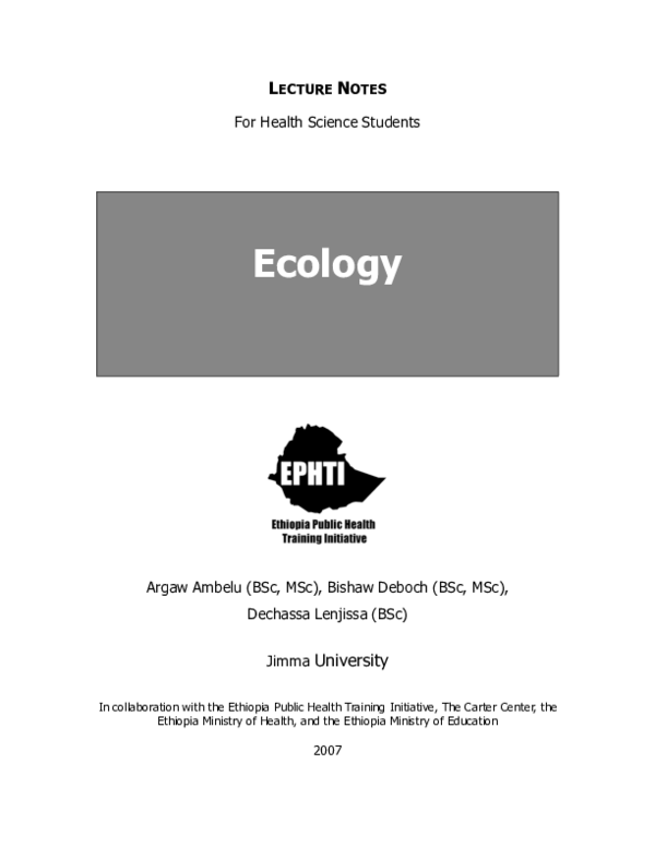 (PDF) Ecology, Lecture Note for Health Science Students