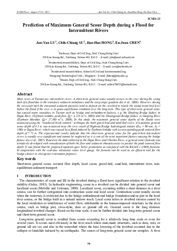 (PDF) Prediction of Maximum General Scour Depth during a Flood for ...