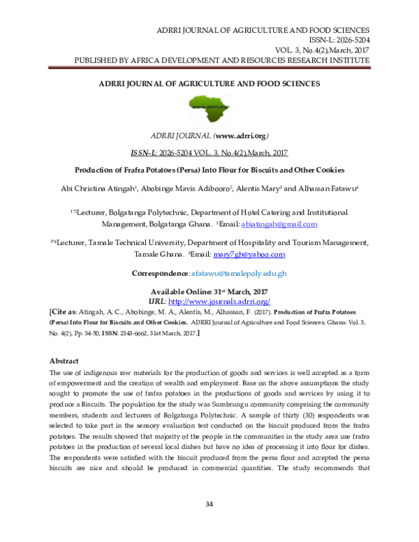 (PDF) ADRRI JOURNAL OF AGRICULTURE AND FOOD SCIENCES Production of ...