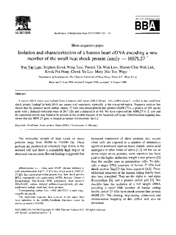 (PDF) Isolation and characterization of a human heart cDNA encoding a new member of the small ...