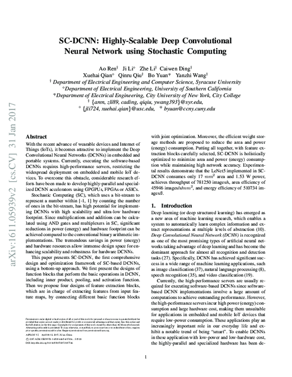 Pdf Sc Dcnn Highly Scalable Deep Convolutional Neural Network Using Stochastic Computing