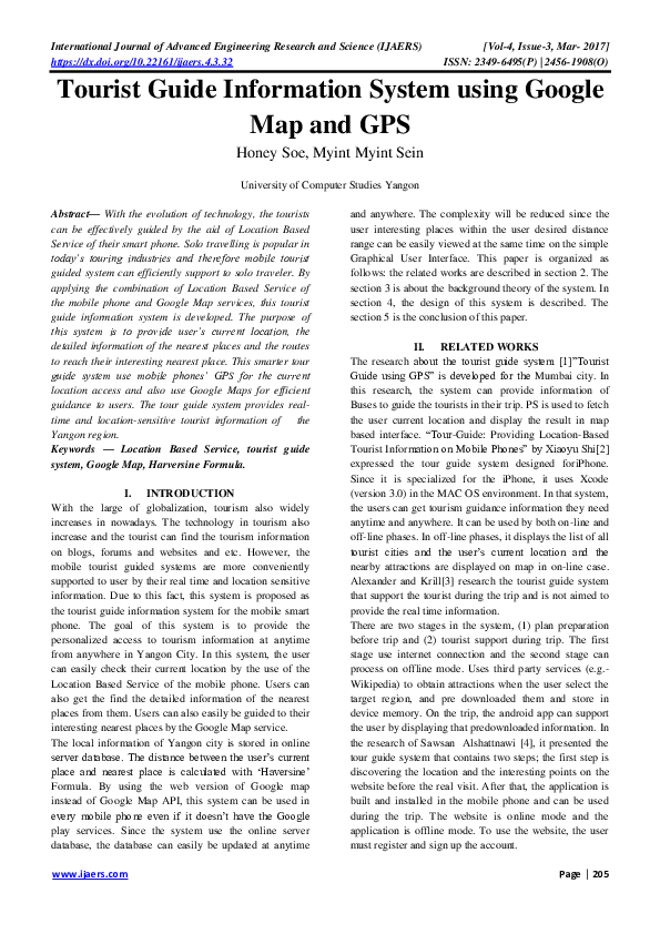 (PDF) Tourist Guide Information System using Google Map and GPS