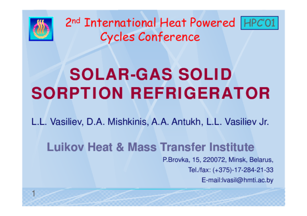 (PDF) Solar-Gas Solid sorption refrigerator - presentation | Leonard ...