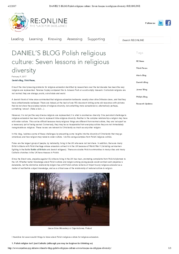 (PDF) Polish religious culture: Seven lessons in religious diversity