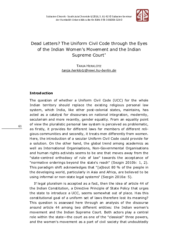 (PDF) Dead Letters? The Uniform Civil Code through the Eyes of the ...