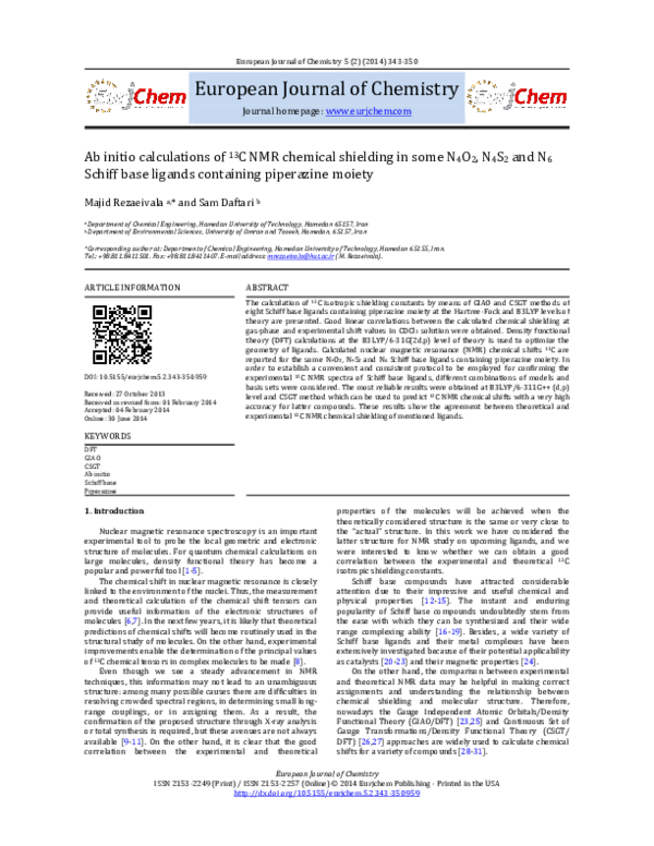 (PDF) Ab initio calculations of 13C NMR chemical shielding in some N4O2 ...