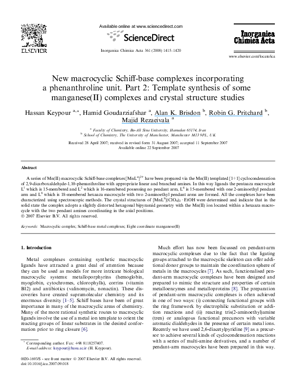 (PDF) New macrocyclic Schiff base complexes incorporating a phenanthroline unit: Part 1 ...