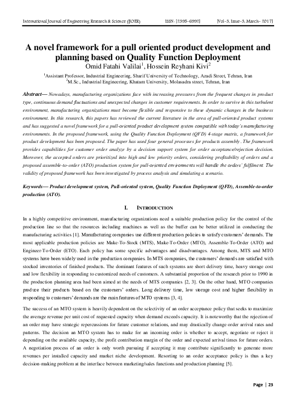 (PDF) A novel framework for a pull oriented product development and ...