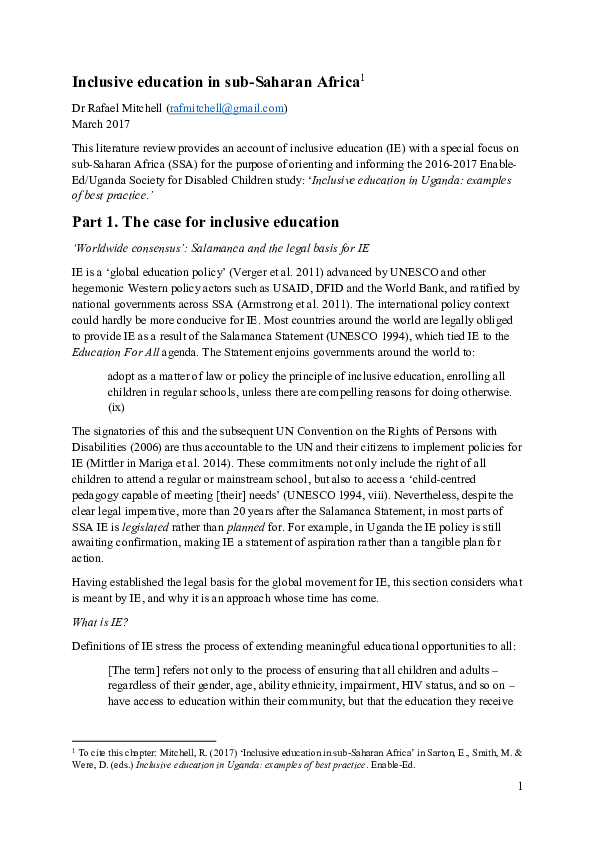 (PDF) Inclusive education in sub-Saharan Africa