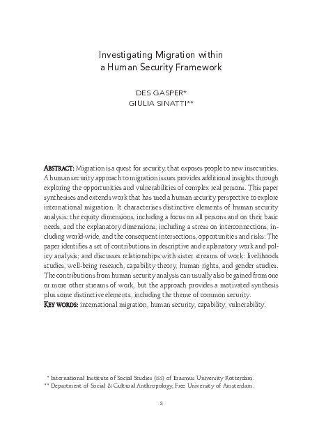 (PDF) Investigating Migration within a Human Security Framework