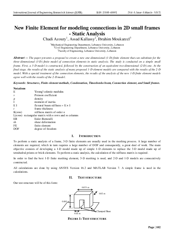 Pdf New Finite Element For Modeling Connections In 2d Small Frames Static Analysis