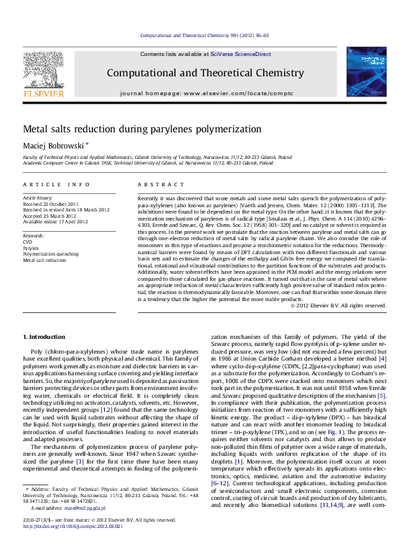 (PDF) Metal salts reduction during parylenes polymerization