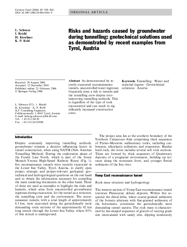 (PDF) Risks and hazards caused by groundwater during tunnelling ...