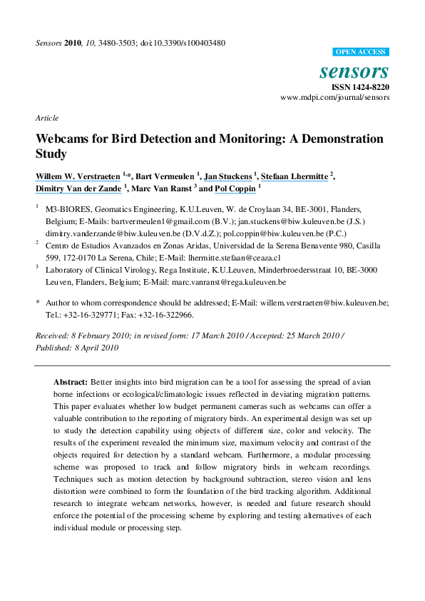 (PDF) Webcams for bird detection and monitoring: a demonstration study