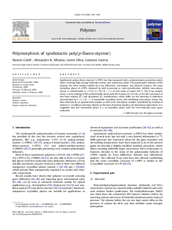 (PDF) Polymorphism of syndiotactic poly(p-fluoro-styrene)