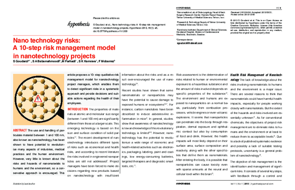 (PDF) Nano technology risks: A 10-step risk management model in ...