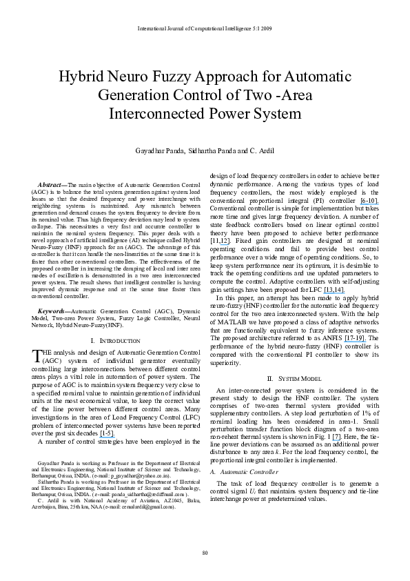 (PDF) Hybrid Neuro Fuzzy Approach for Automatic Generation Control of Two -Area Interconnected ...