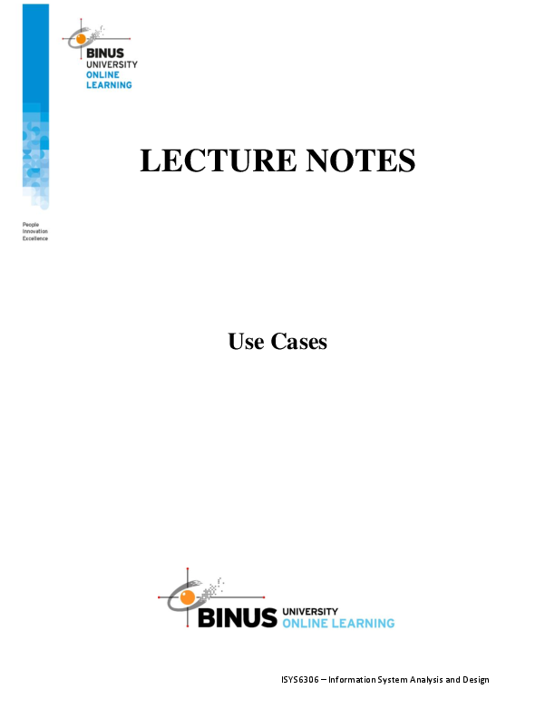 (PDF) ISYS6306 – Information System Analysis and Design LECTURE NOTES ...