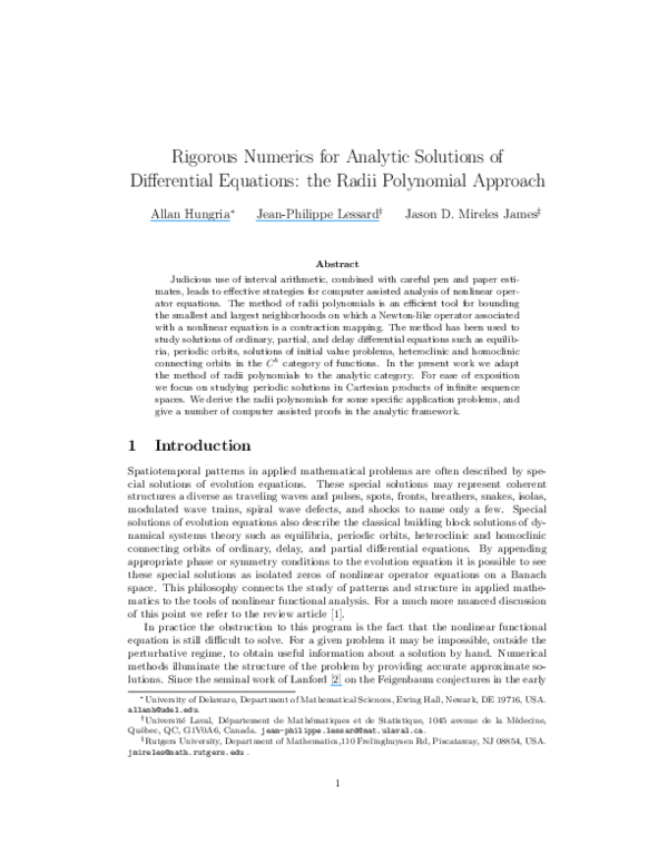 (PDF) Rigorous numerics for analytic solutions of differential equations: the radii polynomial ...