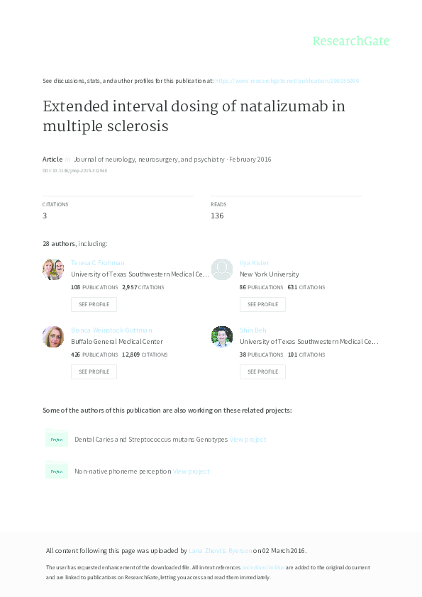 (PDF) Extended interval dosing of natalizumab in multiple sclerosis