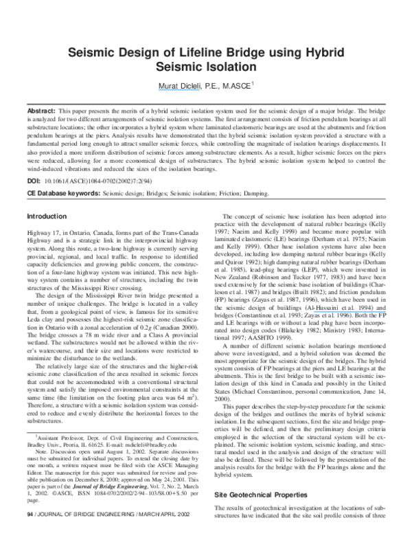 (PDF) Seismic Design of Lifeline Bridge using Hybrid Seismic Isolation