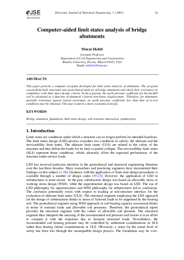 (PDF) Computer-aided limit states analysis of bridge abutments