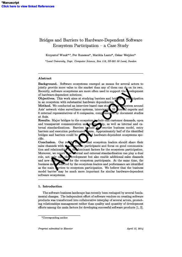 (PDF) Bridges and Barriers to Hardware-Dependent Software Ecosystem Participation { a Case Study