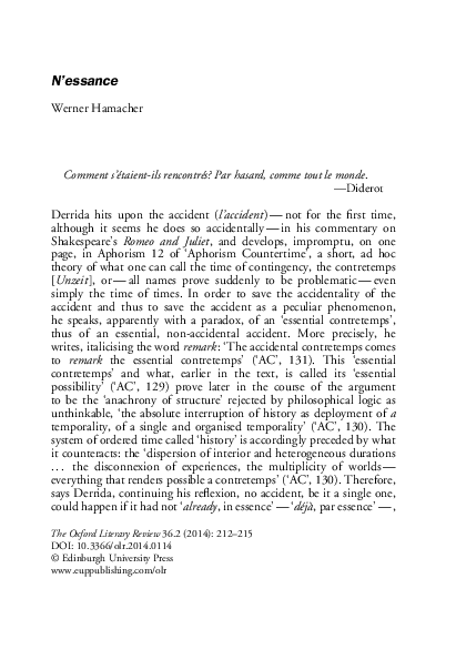 (PDF) Werner Hamacher, "N'essance"