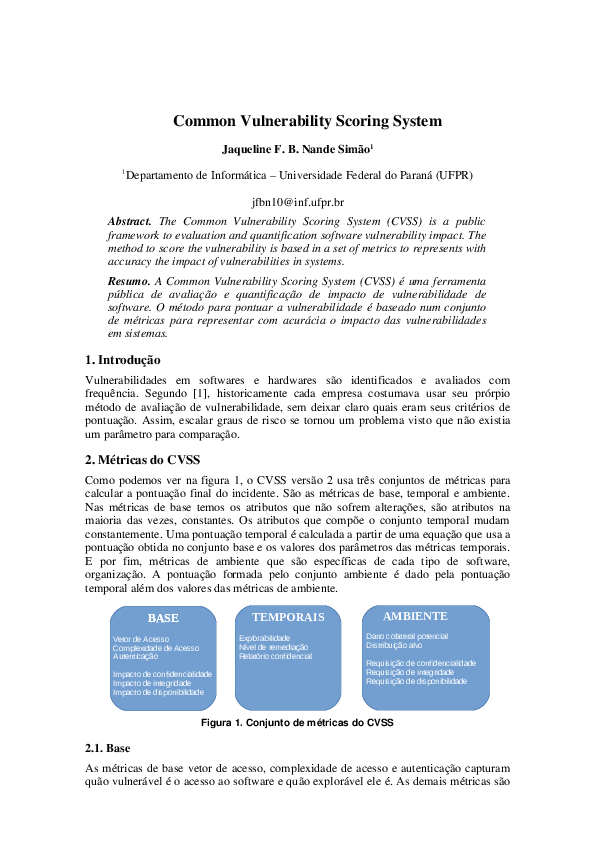 (PDF) Common Vulnerability Scoring System